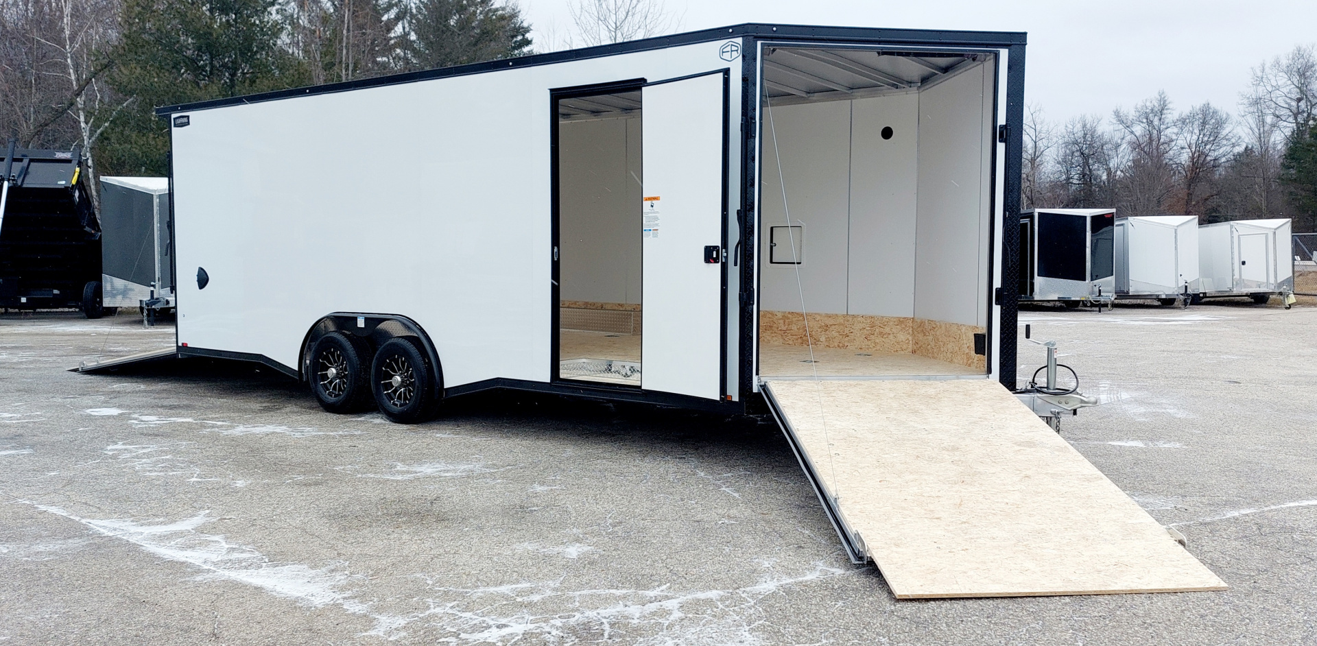 New 8 X 22 SNOWMOBILE/CAR HAULER ENCLOSED ALL ALUMINUM W/ FRONT DROP ...